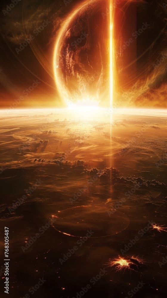 Futuristic solar eclipse image depicts a striking scene of a planet's ...