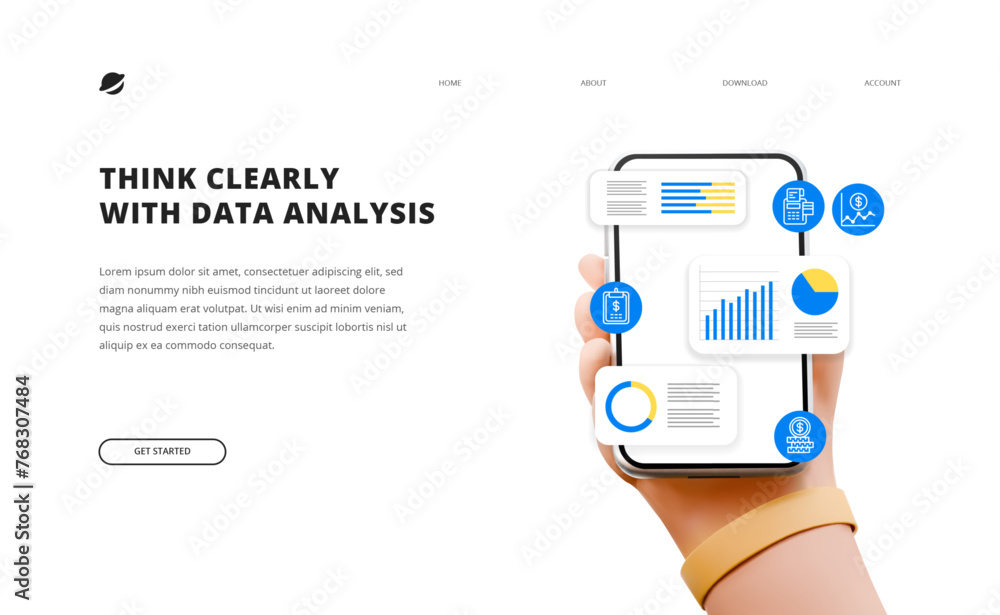 Data analysis graph chart information for decision landing page concept ...