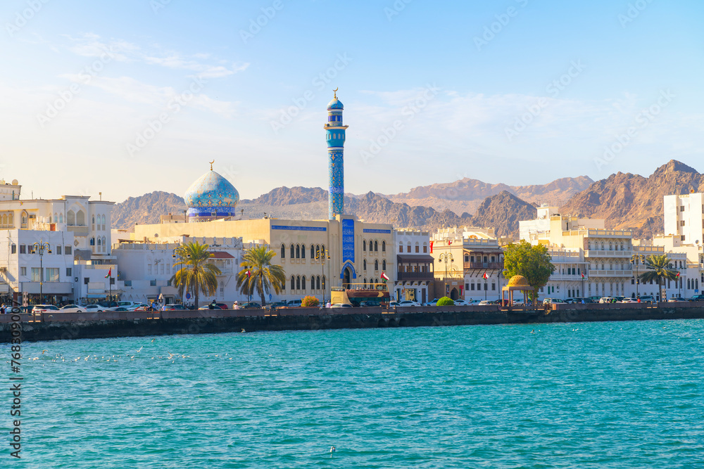 Corniche view of the Al-Rasool Al-A'dham Mosque along the waterfront ...