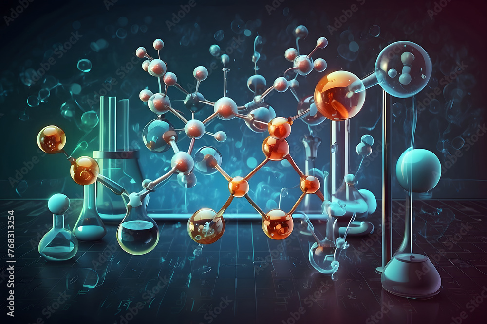 The medical science and pharmaceutical research concept features a ...