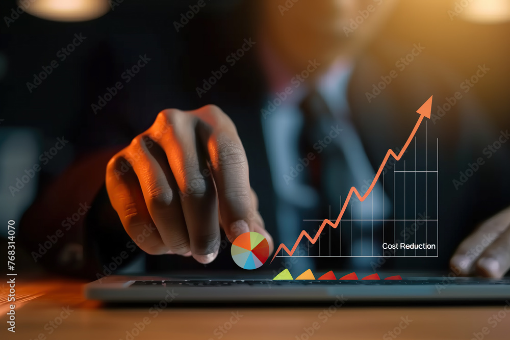 The business finance concept of cost reduction is represented by dollar ...
