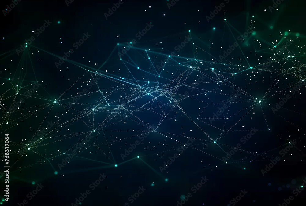 Blue and Green Connectivity Network with luminous connections and nodes ...