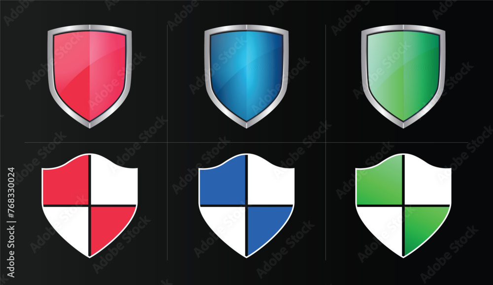 Shield Shape with Golden and Silver Gradient. Sheild security and ...