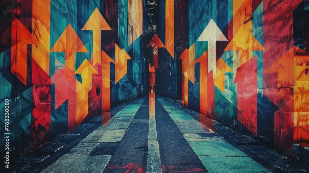 Background arrows pointing in various directions, the complexity and ...
