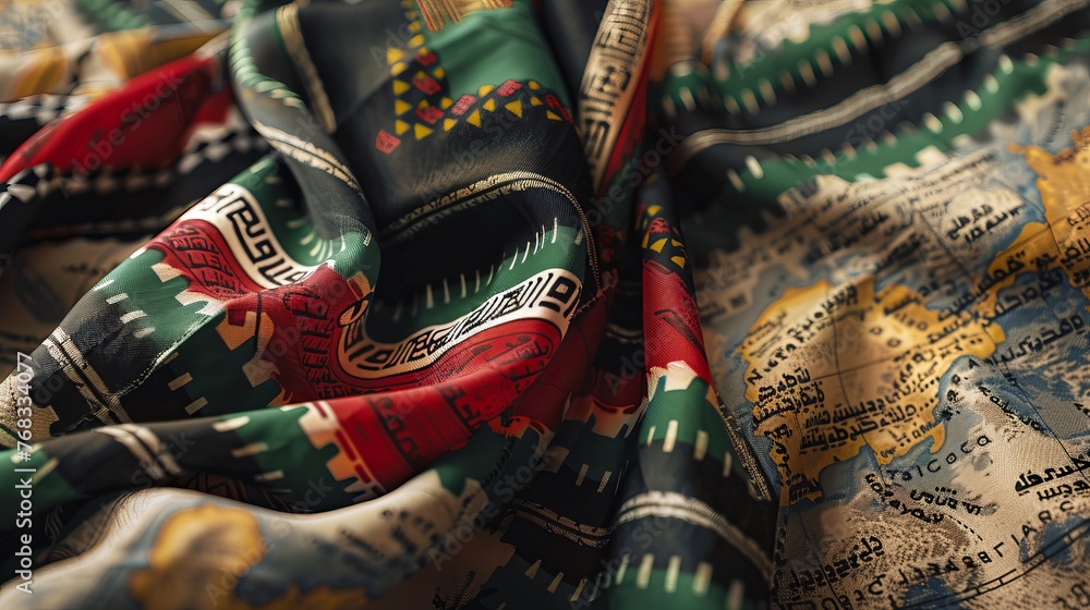 The Palestine scarf Keffiyeh is illustrated on a map of Palestine ...