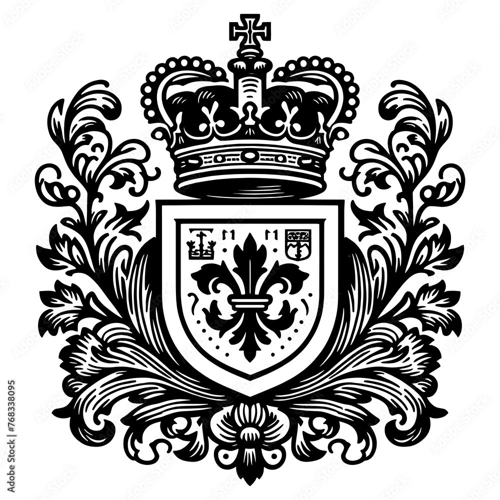 Vintage Heraldic Crest Crown Flourishes PNG illustration with ...