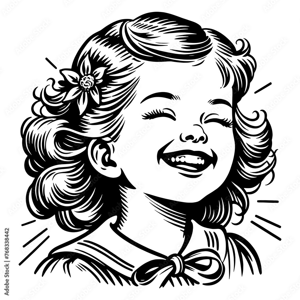 Happy Joyful Vintage Girl Laughing sketch PNG illustration with ...