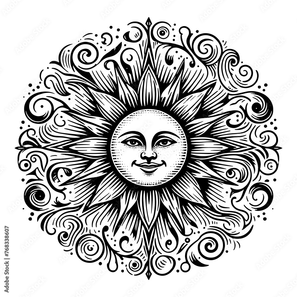 Stylized Sun Engraving PNG illustration with transparent background ...