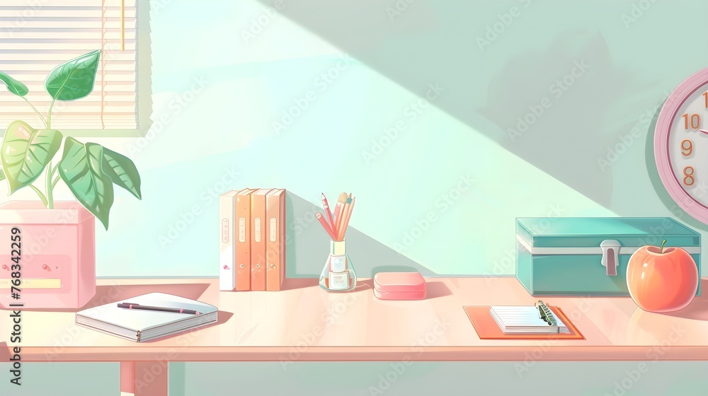 Cute beautiful aesthetic Japanese desktop with school accessories on ...
