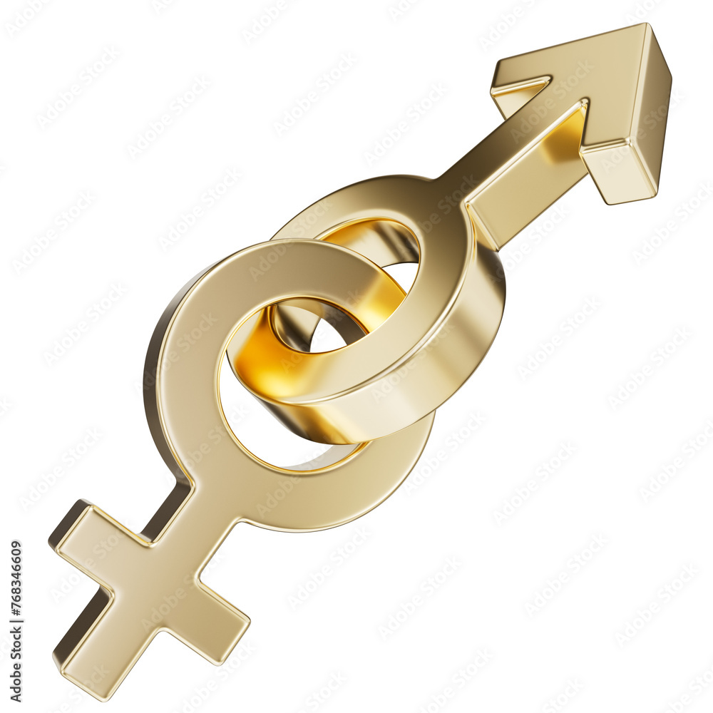 Hetero symbol in gold. 3d icon with metal texture. Heterosexual symbol ...