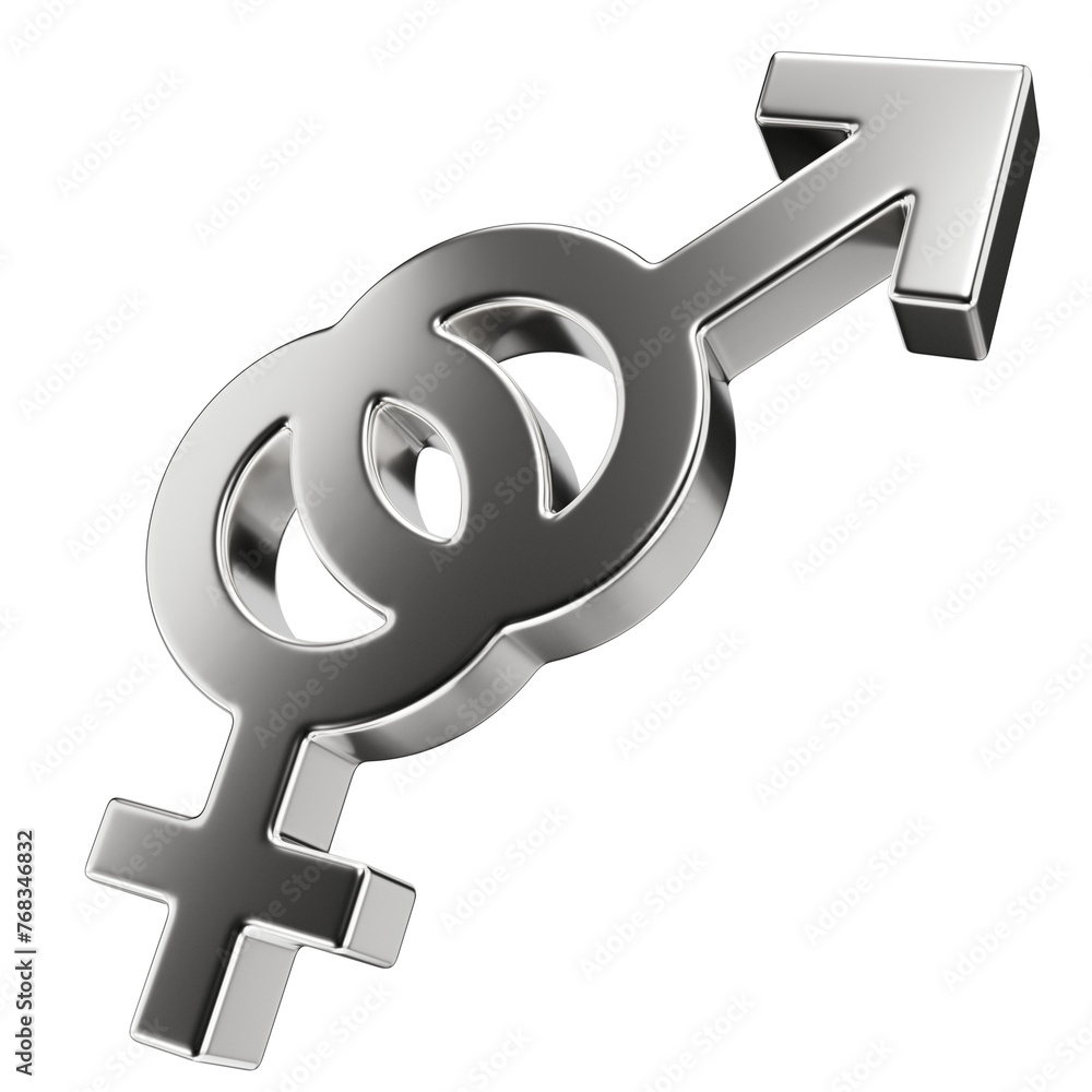 Interlocked female and male symbol. 3d icon with silver texture ...