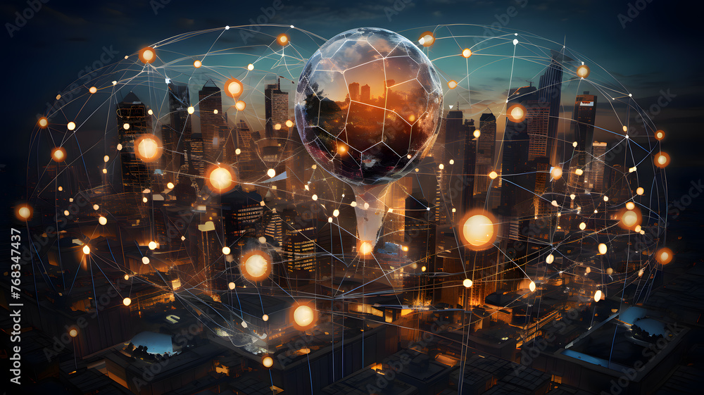 City connecting with each other with holographic digital nodes Stock ...