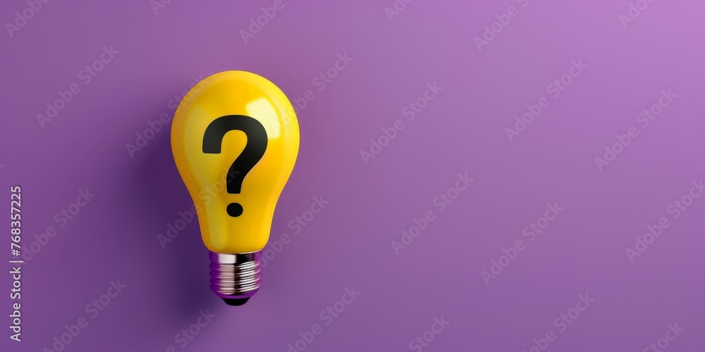 Light bulb with question mark symbol on purple background with copy ...