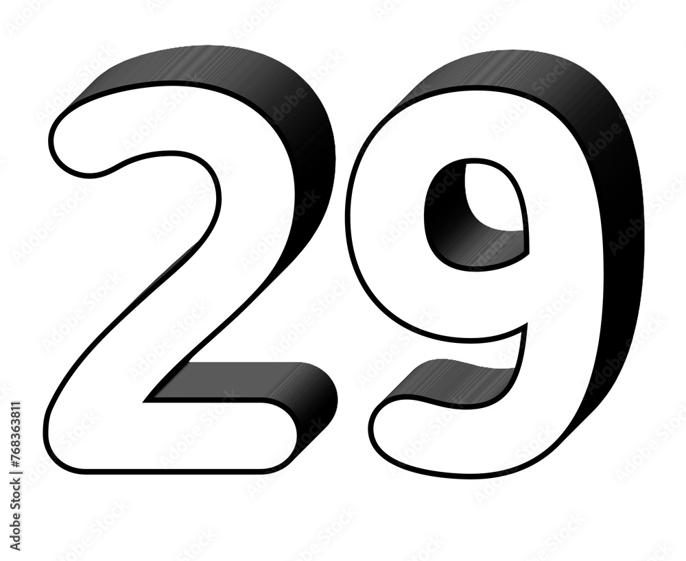 Number 29 twenty nine in white color sign symbol 3d numbers for design ...
