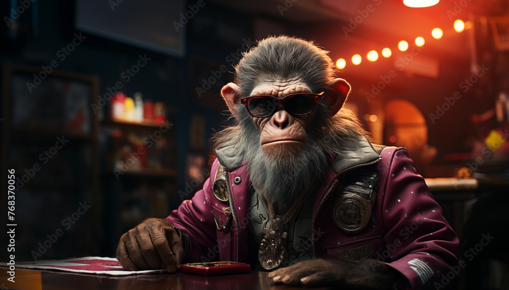 Smart monkey cyberpunk style wallpaper image created with a generative ...