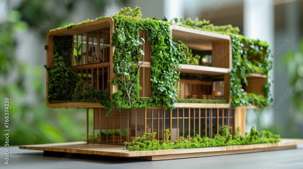 Architectural model of a modern green building showcases innovative and ...