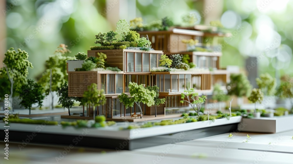 Architectural model of a modern green building showcases innovative and ...
