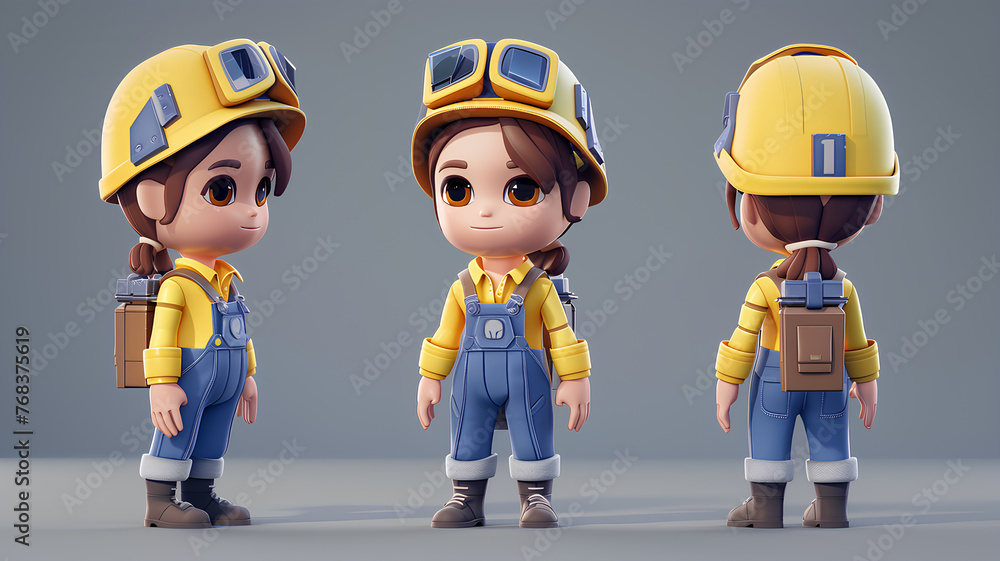 Animated Miner Character in Safety Gear . A 3D animated character of a ...