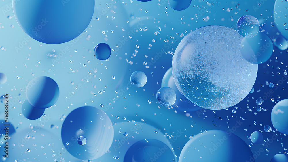 Blue Bubbles Floating in Liquid . A serene depiction of various-sized ...