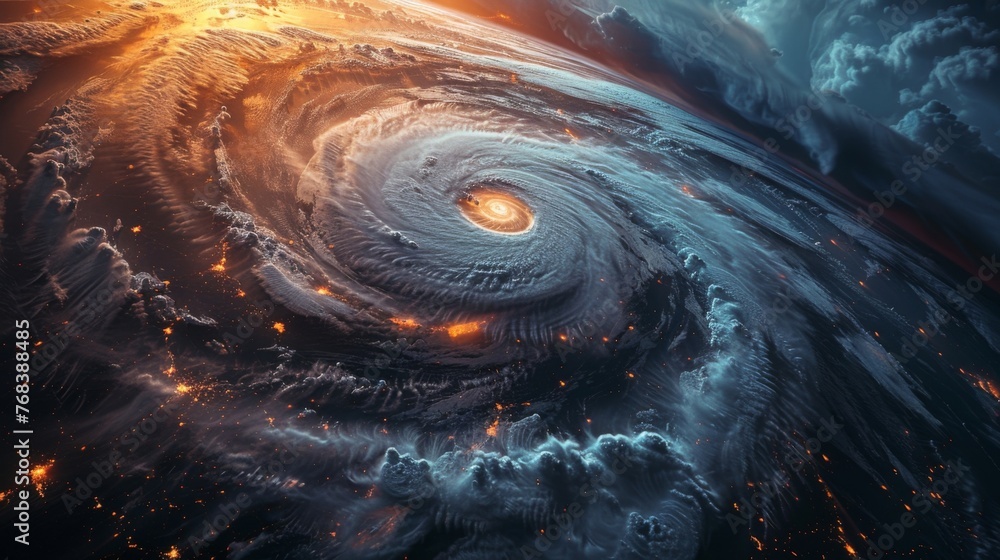 A graphic chart displaying the growth and trajectory of a hurricane ...