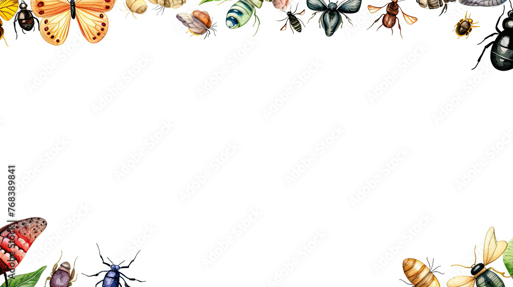 Insect butterfly bug themed side frames in various watercolor styles ...
