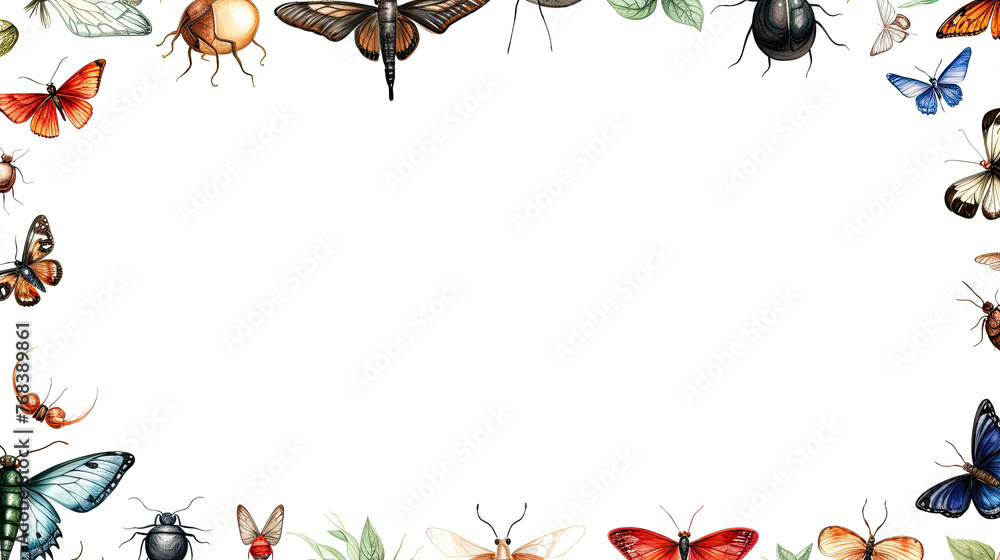 Insect butterfly bug themed side frames in various watercolor styles ...