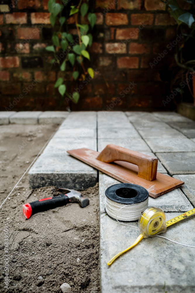 Tools Used for concrete block floor construction work for courtyard ...