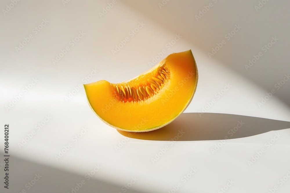 Bright Yellow Melon Slice with Dramatic Shadows on a Simple Background ...