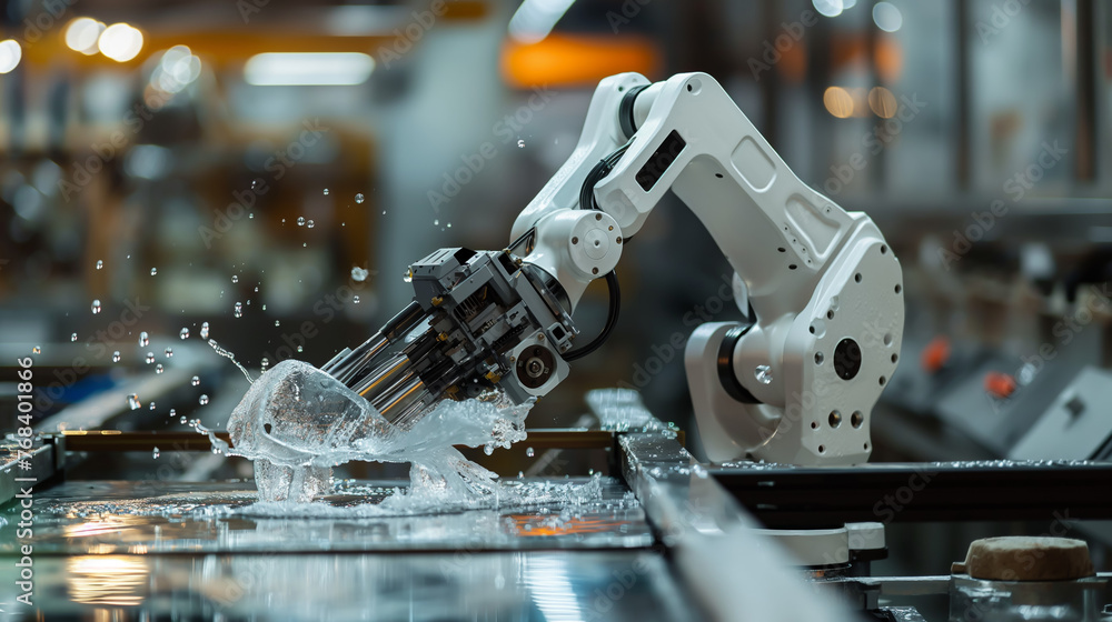 robot arm picture in the glass factory Customize molten glass into ...