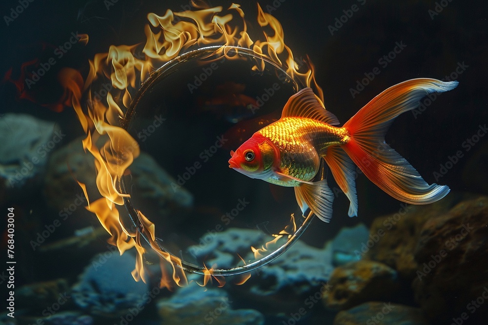 A goldfish jumps through a hoop of fire and becomes a majestic sailfish ...