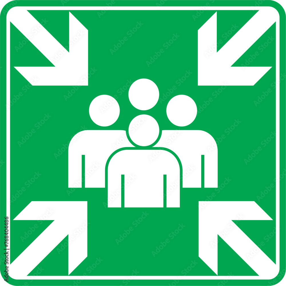 Emergency evacuation assembly point sign, gathering point,symbol ...