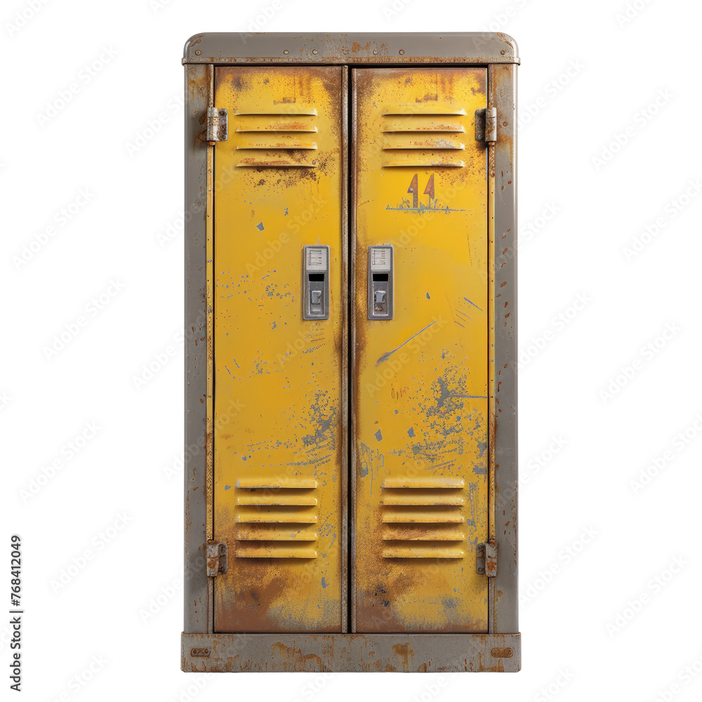 Rusted old yellow locker isolated on transparent background, cut out ...