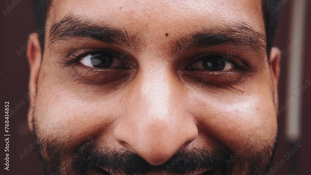 Portrait of Arabian Man Face and Happy Eyes Looking at Camera in Close ...