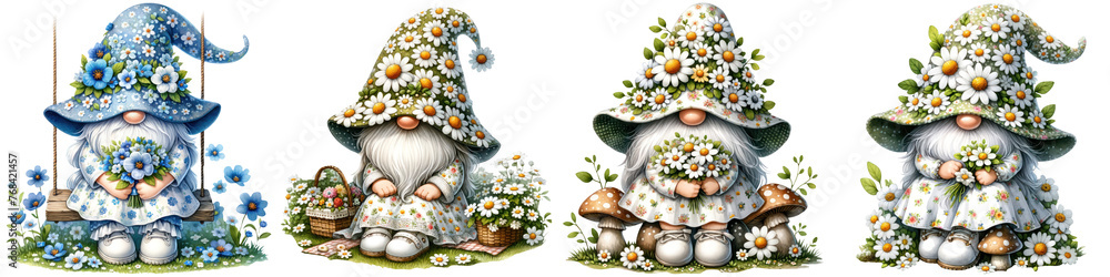 captivating watercolor spring gnomes clipart in png format with floral ...