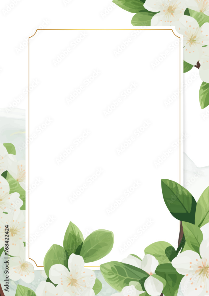 White and green invitation background bouquet watercolor painting with ...