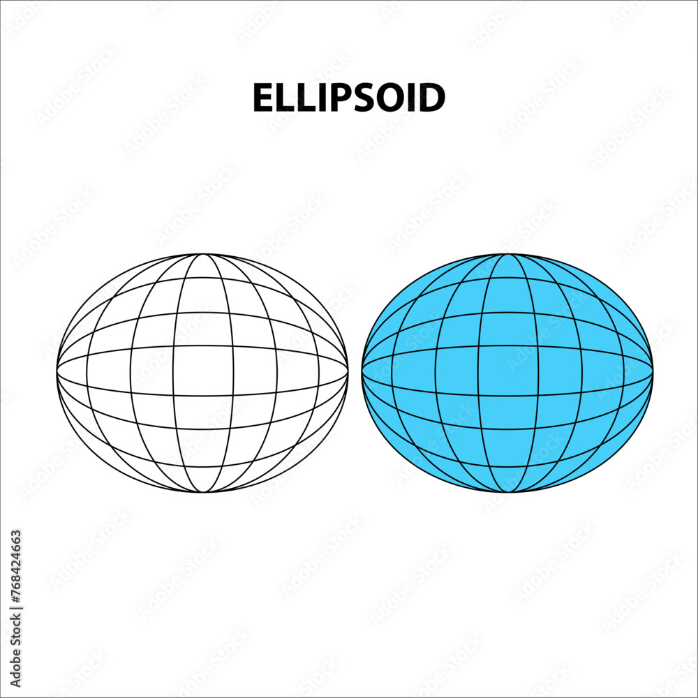 Ellipsoid 3d geometric shapes Ellipsoid. outline and color. shape. Maths geometrical figure form ...