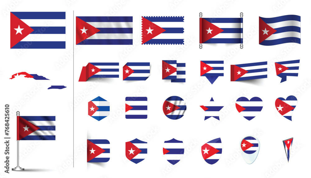 set of Cuba flag, flat Icon set vector illustration. collection of ...