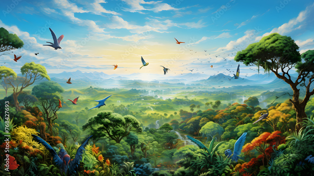 An Artist's Vivid Representation of a Flourishing Forest Ecosystem and ...