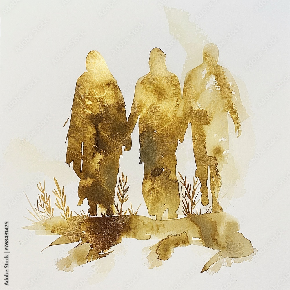 Road to Emmaus with Jesus gold watercolor journey of faith against a ...