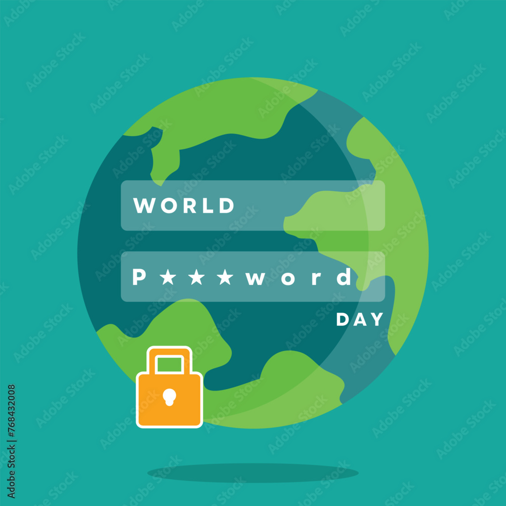 World Password Day poster. Earth and padlock. Great for cards, banners ...
