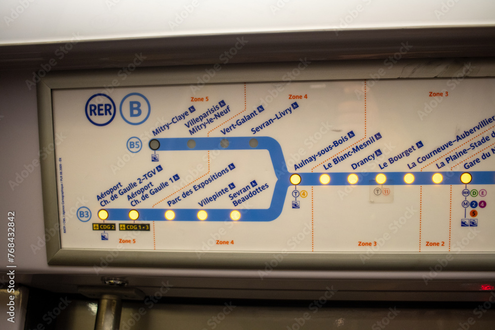 Paris, France, 8 November 2024 : RER B Train Map Display Inside Carriage. Stock Photo | Adobe Stock