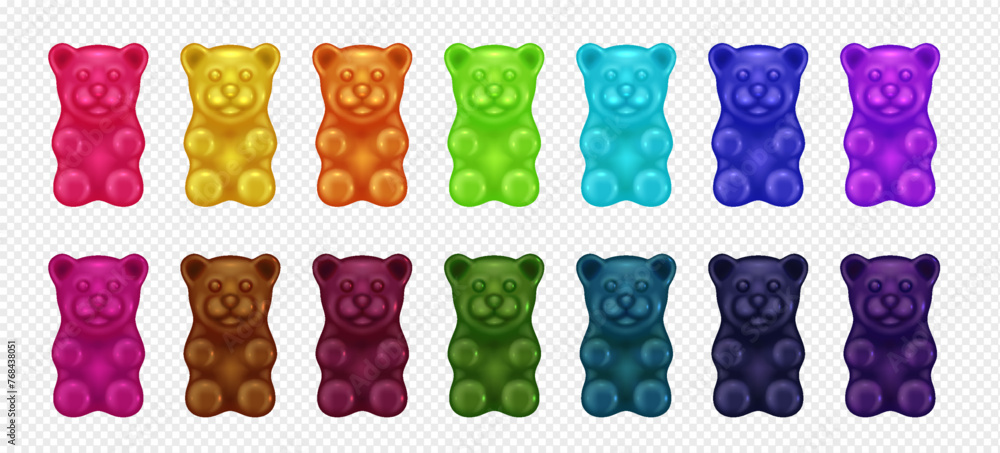 Gummy bears of different tastes 3d realistic vector illustration set ...