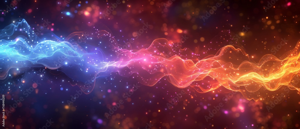 A sharp image of a vibrant wave of light on a dark background with a ...