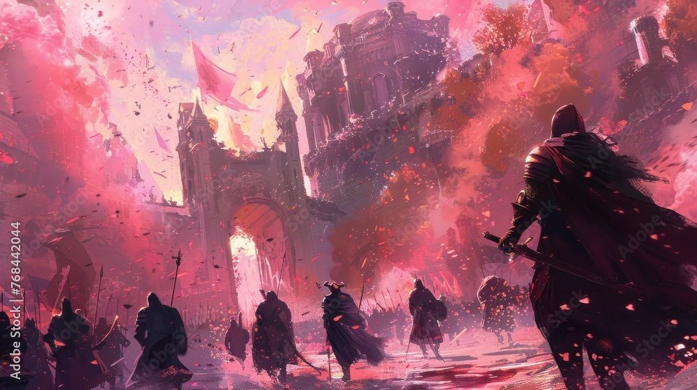 Rebels fighting against tyranny in vibrant fantasy scene. Stock ...