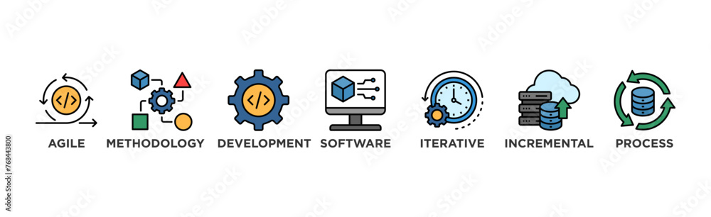 Scrum development banner web icon vector illustration concept with icon of agile, methodology ...