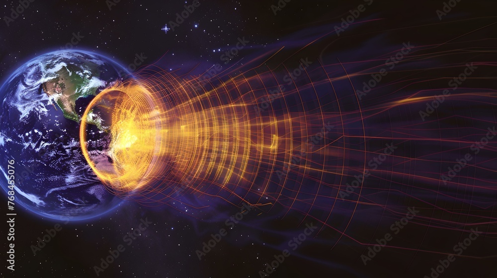 Dramatic cosmic event on earth, space weather occurrence. sci-fi scene ...