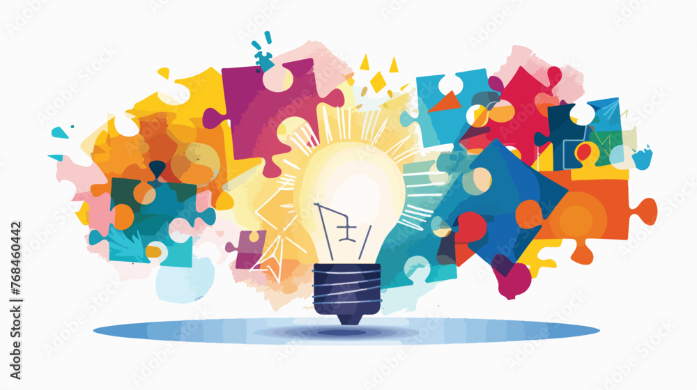 Colorful smart thinking lamp and puzzle illustration vector Stock ...