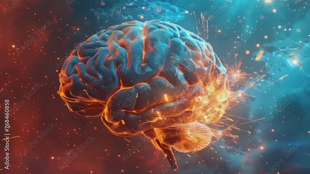 n animated 3D scientific illustration of a human brain, displaying ...