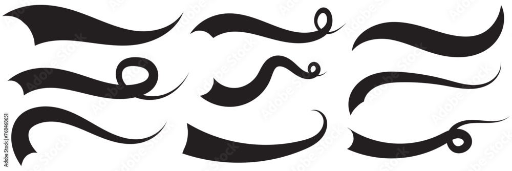 Set of Swoosh and swoop underline typography tails shape in flat styles ...