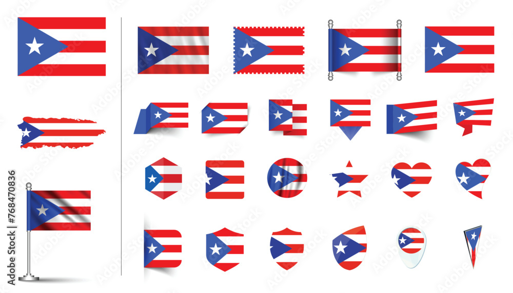 set of Puerto Rico flag, flat Icon set vector illustration. collection of national symbols on ...